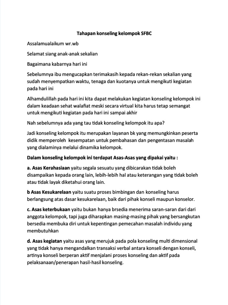 PDF Tahapan Konseling Kelompok SFBC - Compress | PDF