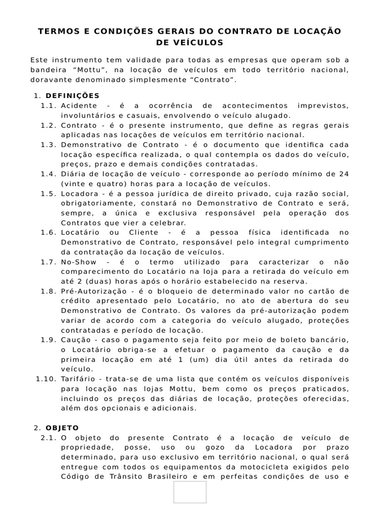 Termos e Condições Gerais do Contrato de Locação de Veículos da Mottu ...