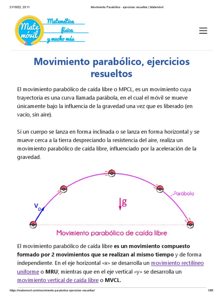 Movimiento Parabólico - Ejercicios Resueltos - Matemóvil-1-10 | PDF | Mecanica clasica | Teoría ...