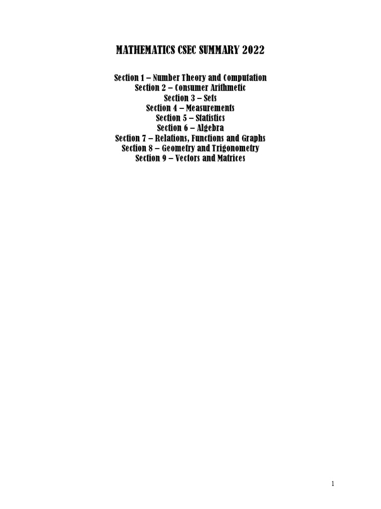 Mathematics Csec Summary 2022 | PDF | Numbers | Integer