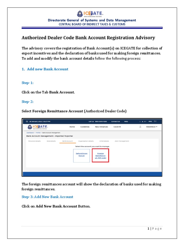 AD Code Bank Account Registration Advisory - 0 | PDF