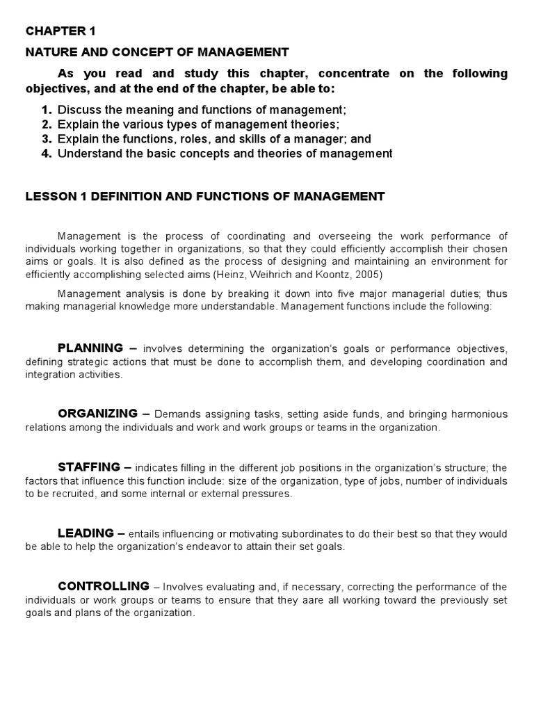Chapter 1 Nature and Concept of Management | PDF | Organizational ...