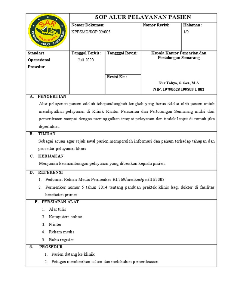 Sop Alur Pelayanan Pasien1 | PDF