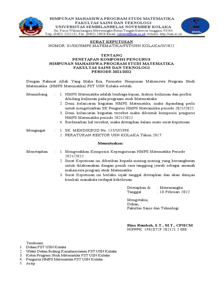 SK Kepengurusan HMPS Matematika | PDF