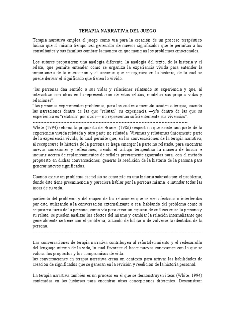 Terapia Narrativa a través del Juego | PDF | Experiencia | Narrativa
