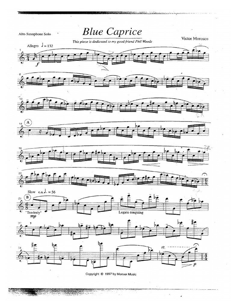 Blue Caprice Pour Alto Saxophone Solo Compress | PDF
