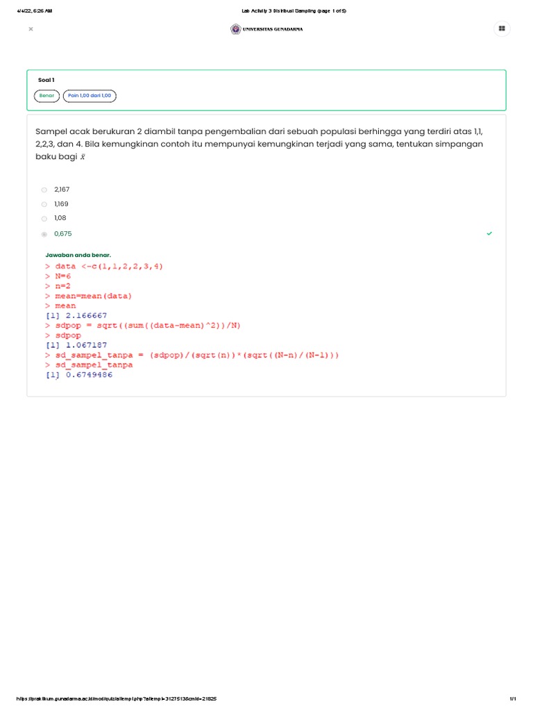 Lab Activity 3 Distribusi Sampling Statistika | PDF | Metode & Bahan Ajar | Kesehatan Holistik