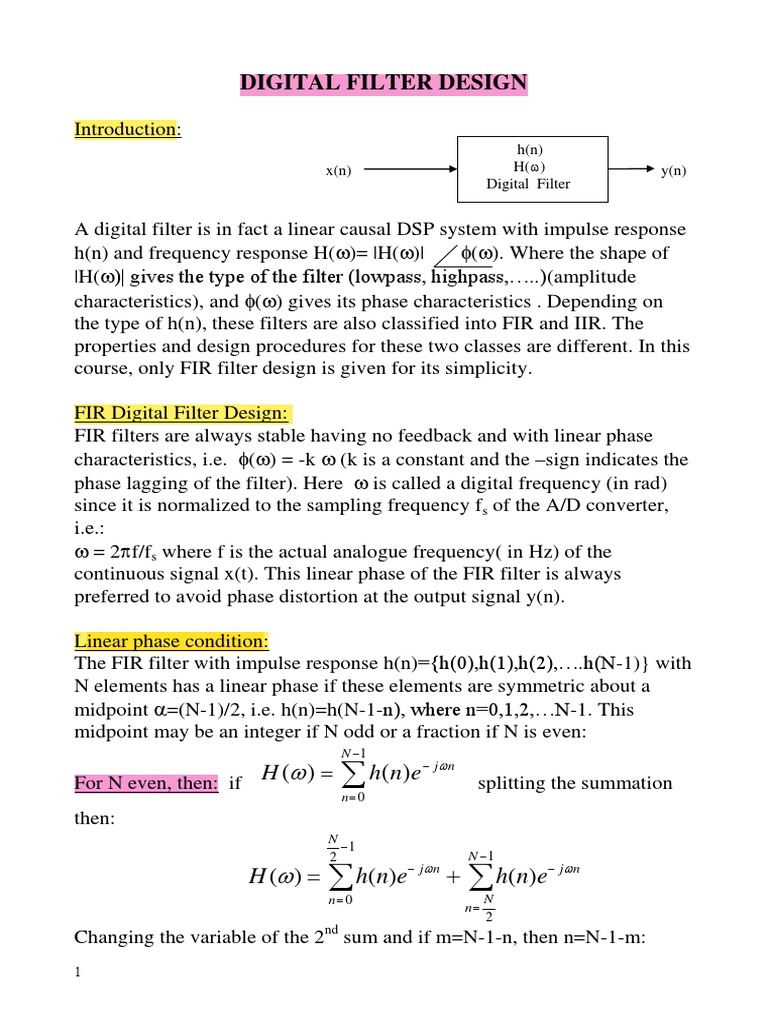 6th Lecture - Digital Filter Design | PDF | Low Pass Filter | Algorithms 6th Lecture - Digital Filter Design | PDF | Low Pass Filter | Algorithms