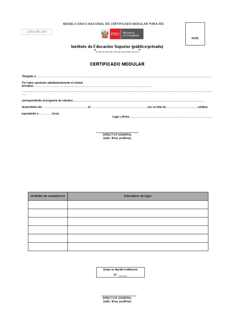 Anexo 2a Modelo Unico Nacional de Certificado Modular para Ies | PDF