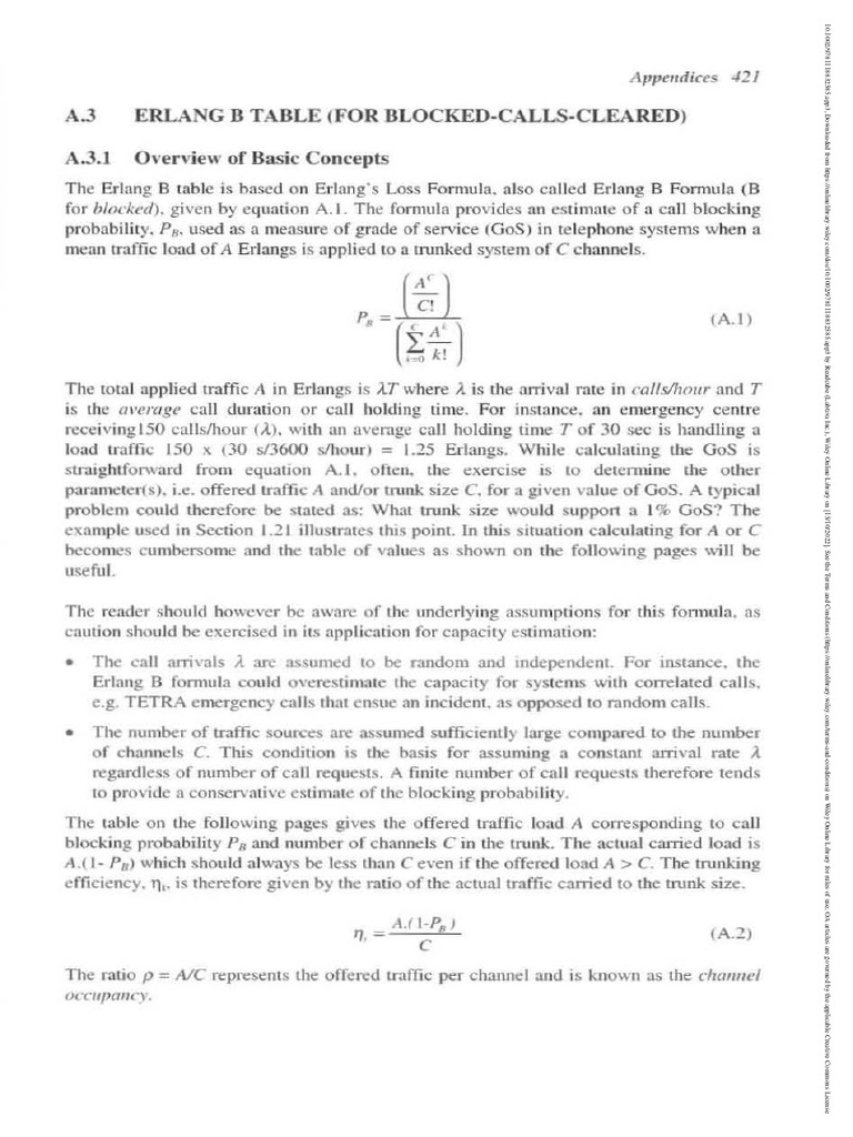 Erlang B Tabl | PDF | Telecommunications Engineering | Applied Mathematics