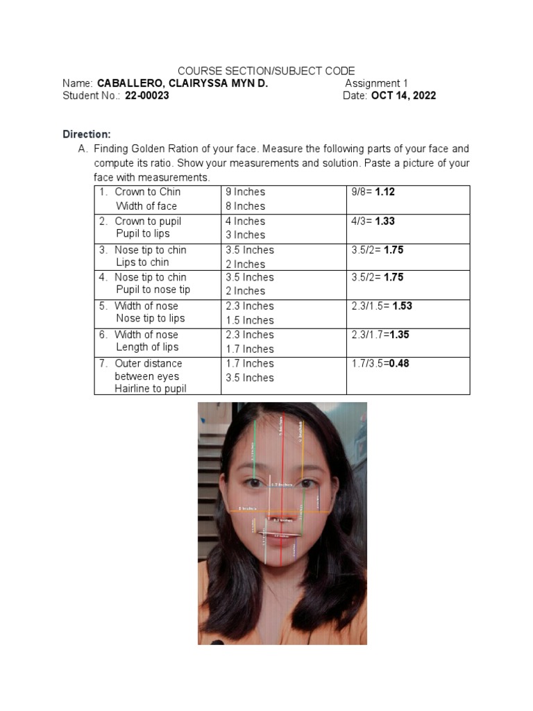 Golden Ratio Face Analysis | PDF | Ratio | Inch