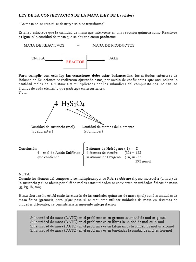Ley de La Conservacion de La Masa | PDF | Mole (Unidad) | Química
