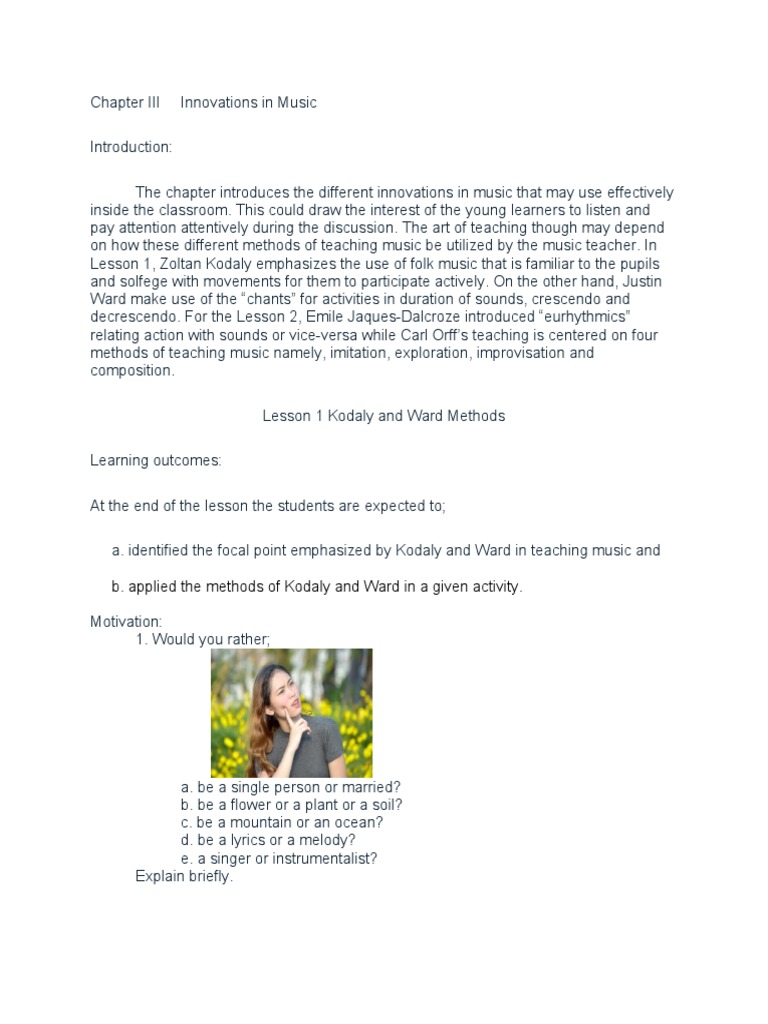 Chapter III Inovations in Music Lesson 1 Kodaly and Ward Methods | PDF | Music Education ...