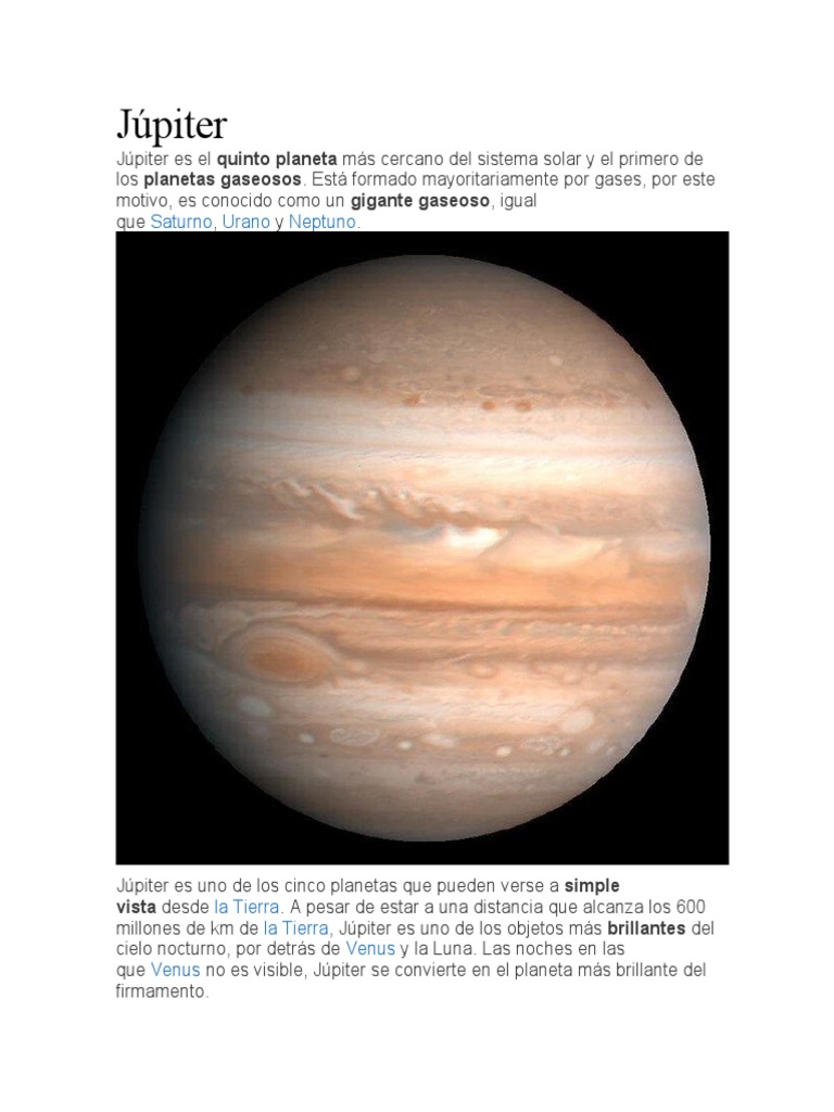 Júpiter: El Gigante Gaseoso del Sistema Solar | PDF | Júpiter ...