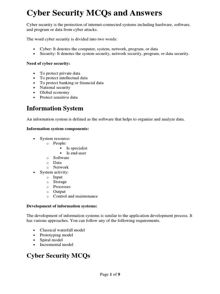 Top 50 Cyber Security MCQs and Answers | PDF Top 50 Cyber Security MCQs and Answers | PDF