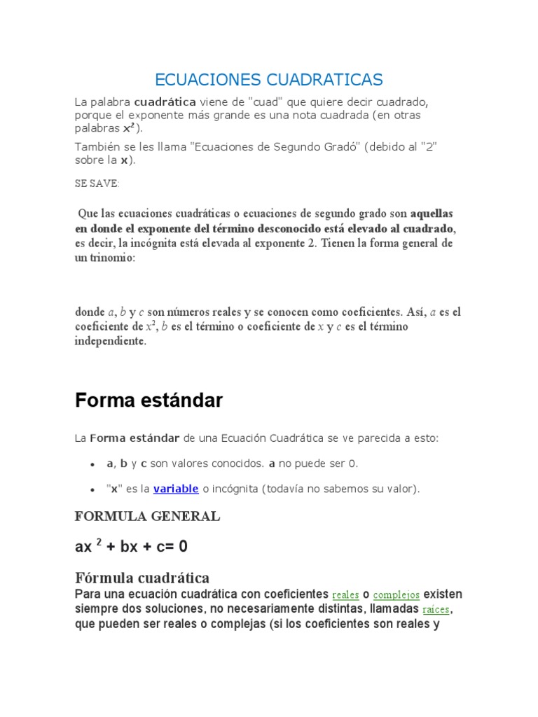 Ecuaciones Cuadraticas de Segundo Grado | PDF | Ecuación cuadrática | Ecuaciones