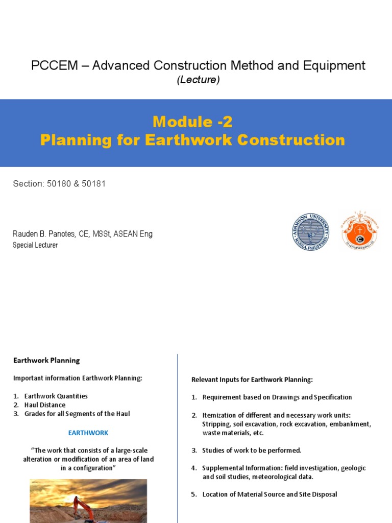Mod 02 Planning For Earthwork Construction Pdf Rock Geology Gravel