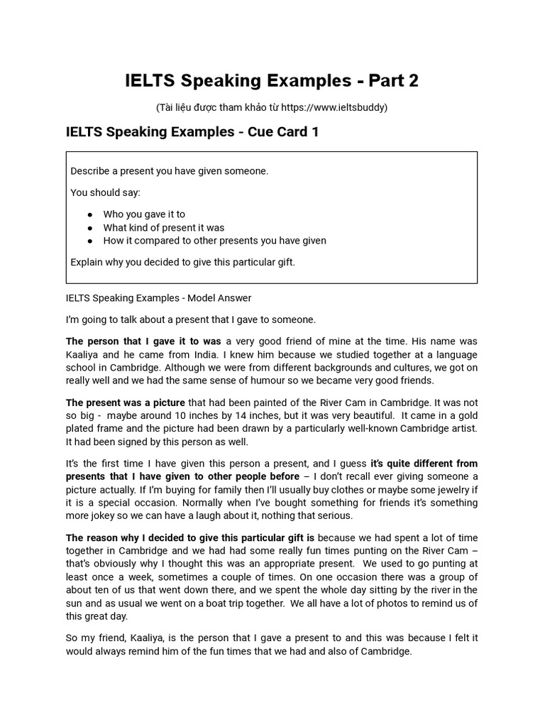 IELTS Speaking Examples - Part 2 | PDF | Canary Islands IELTS Speaking Examples - Part 2 | PDF | Canary Islands