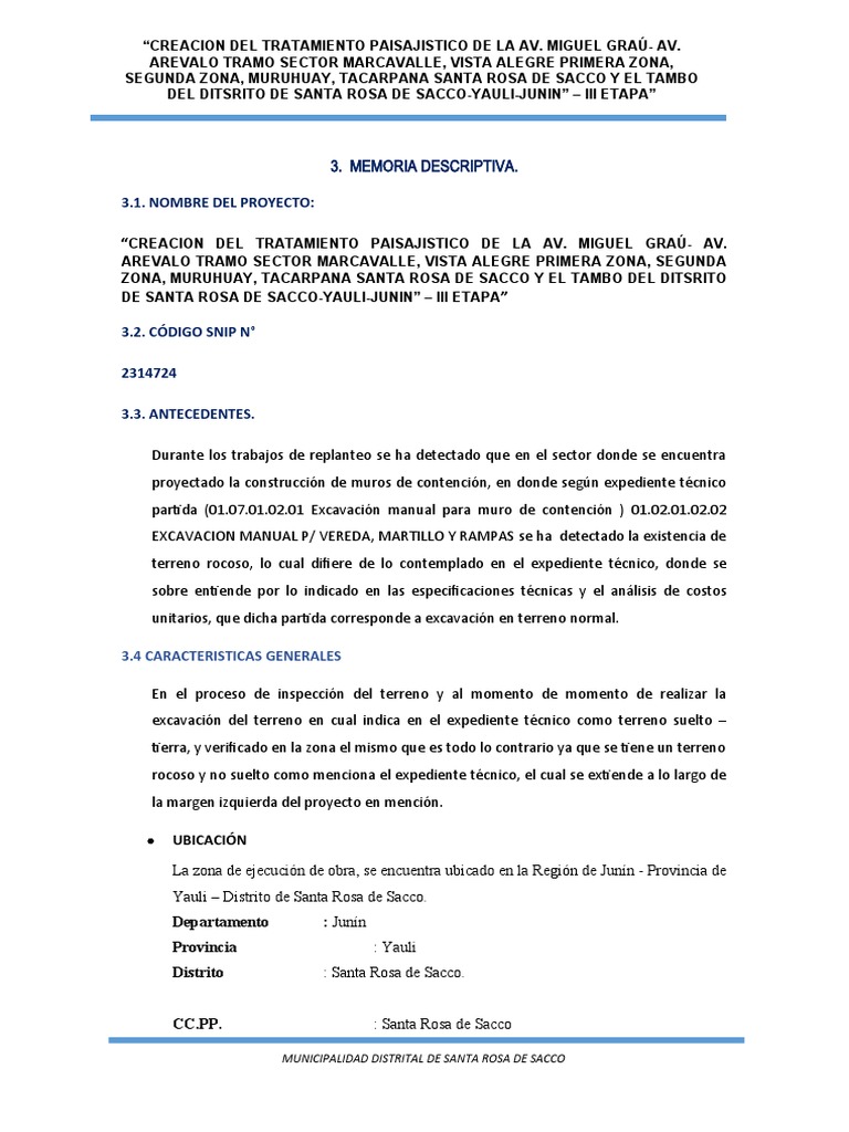Memoria Descriptiva Dedcutivo de Obra-Final | PDF | Fenómenos de la tierra | Geografía Física