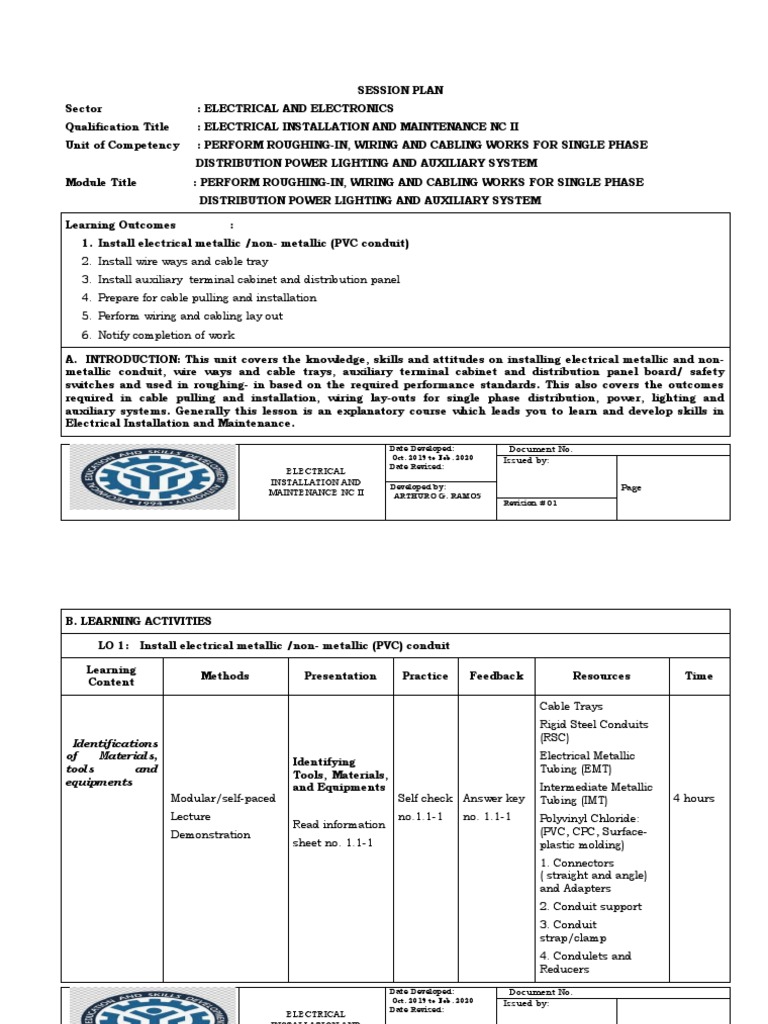 Session Plan | PDF | Electrical Wiring | Electrical Connector