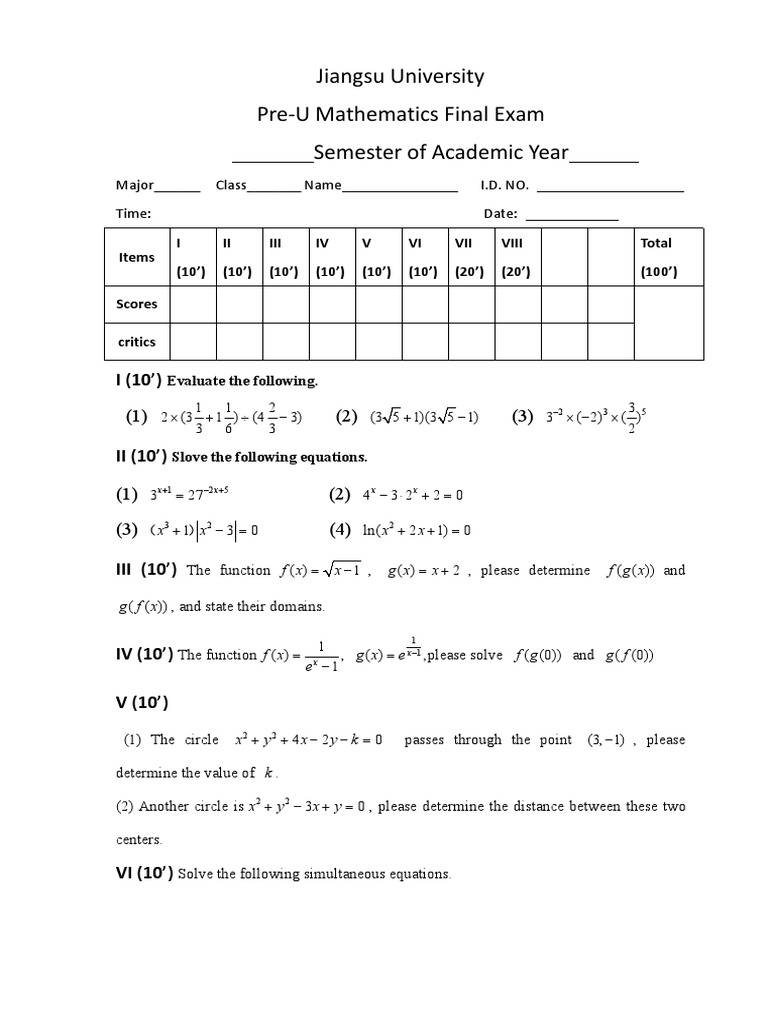 Pre-U Math Exam for Students | PDF | Circle | Geometry
