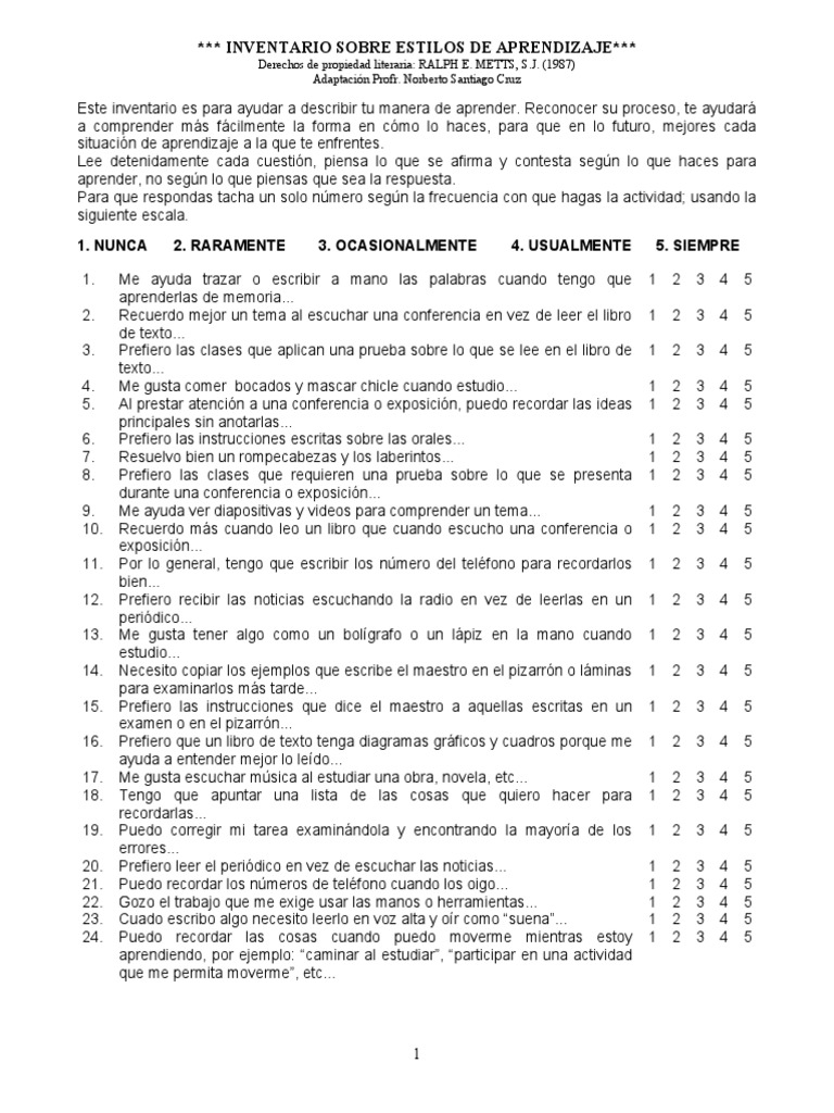 III-Inventario Estilos de Aprendizaje | PDF