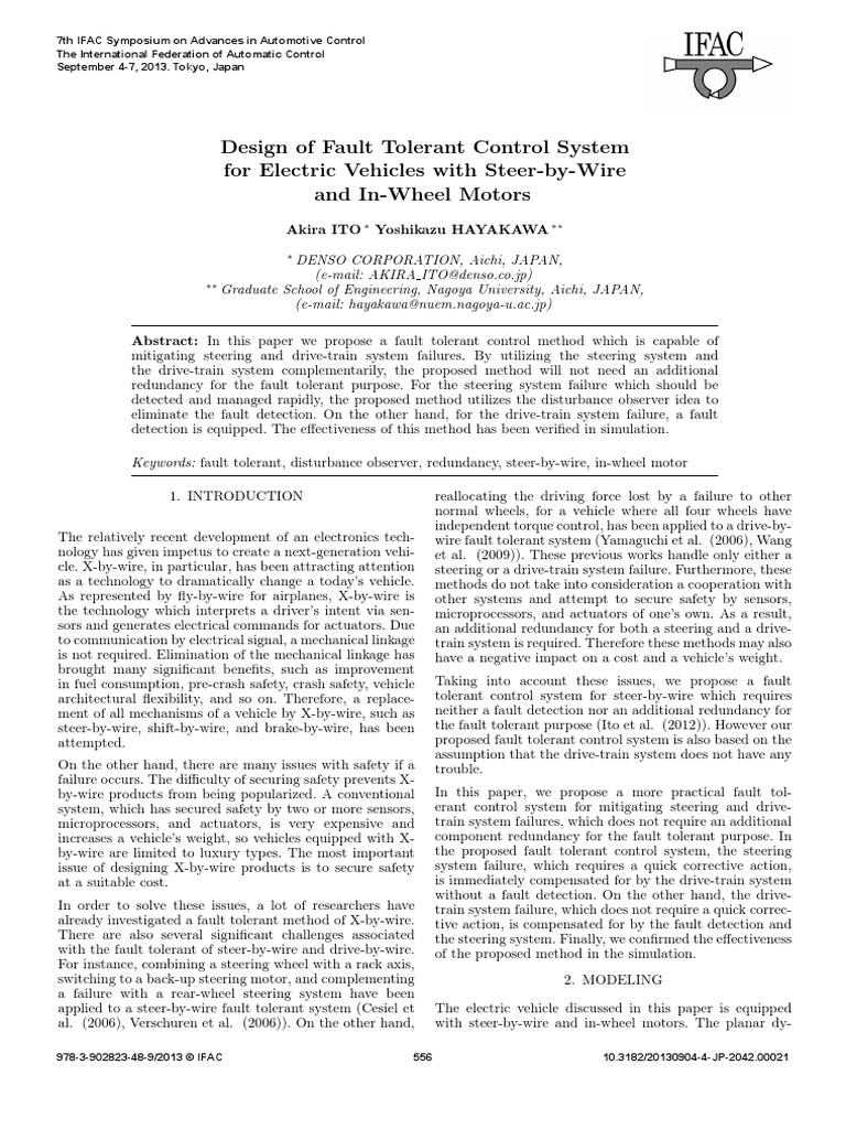 Design of Fault Tolerant Control System For Electric Vehicles With Steer-by-Wire and In-Wheel ...
