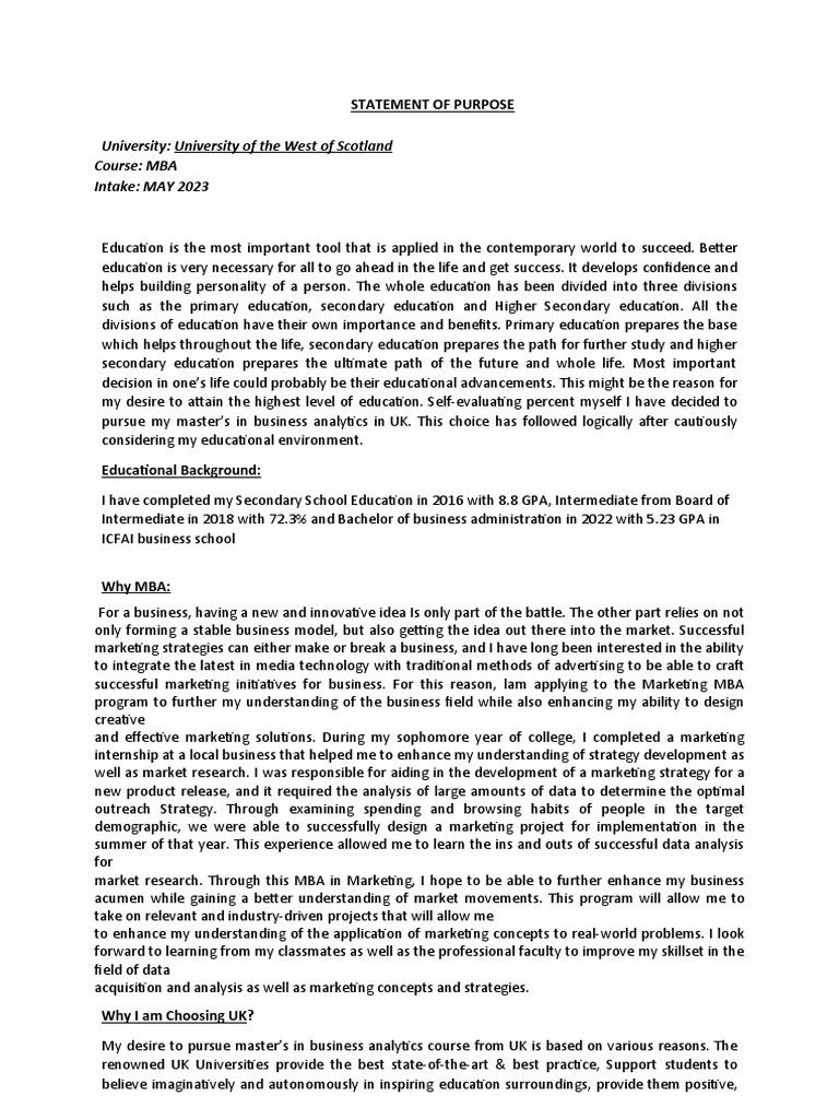 University of Birmingham Sop | PDF