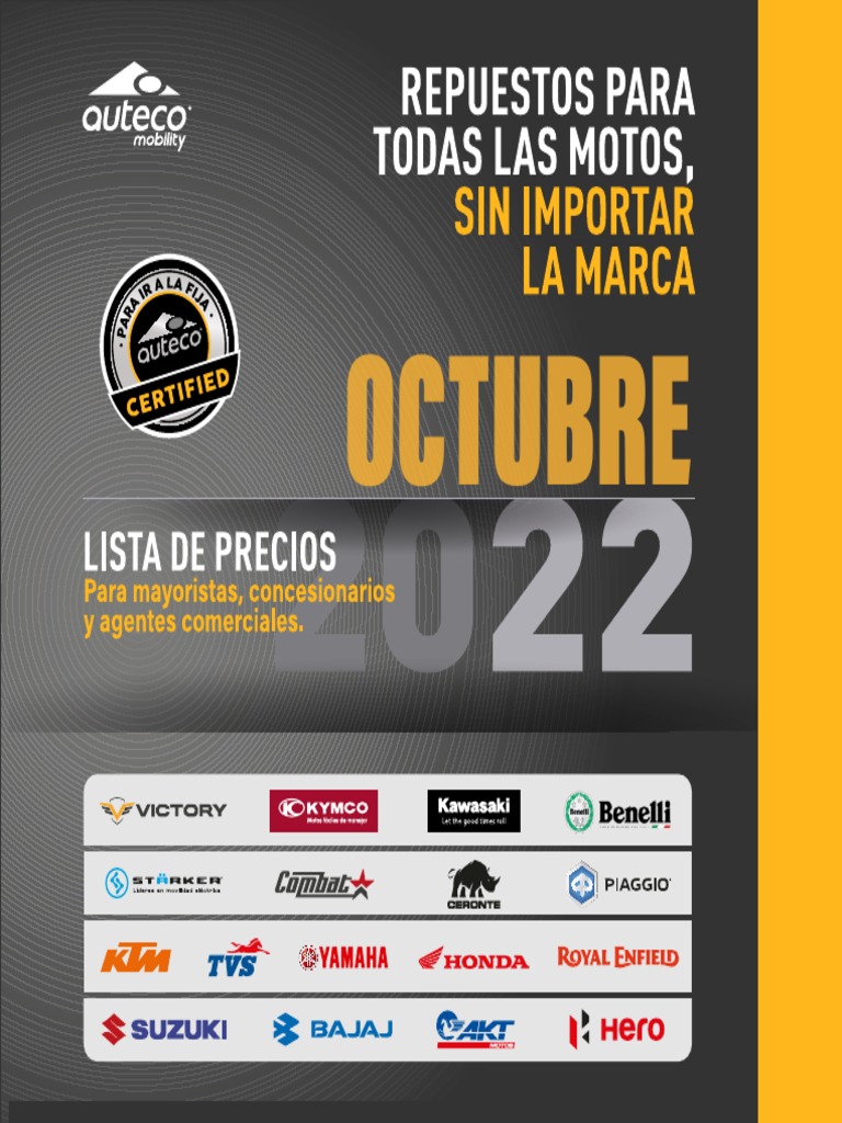 Lista-De-Precios-Octubre Auteco Mobility | PDF | Marca | Vehículo de motor