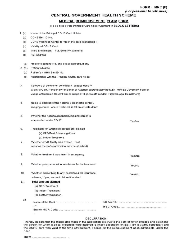 Form MRC (P) for Pensioners | PDF | Hospital | Affidavit