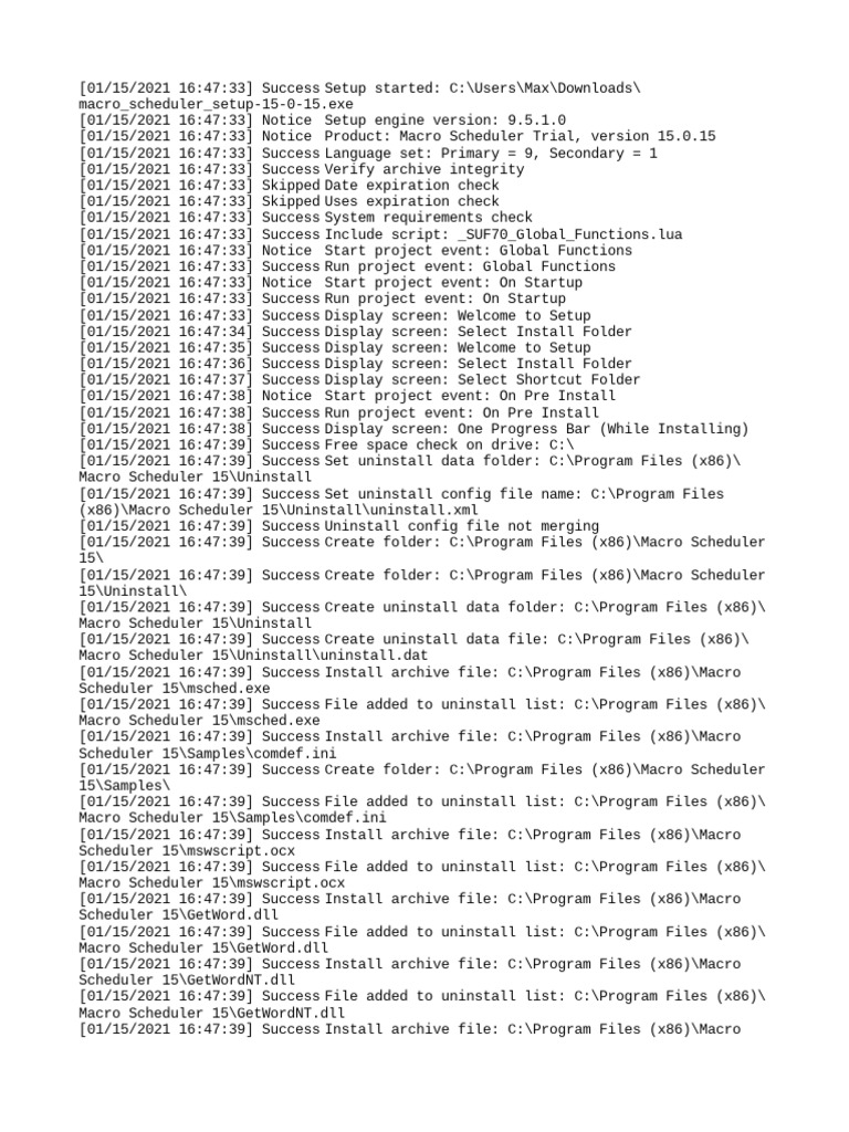 Macro Scheduler Trial Setup Log | PDF | Microsoft Software | Computer Architecture