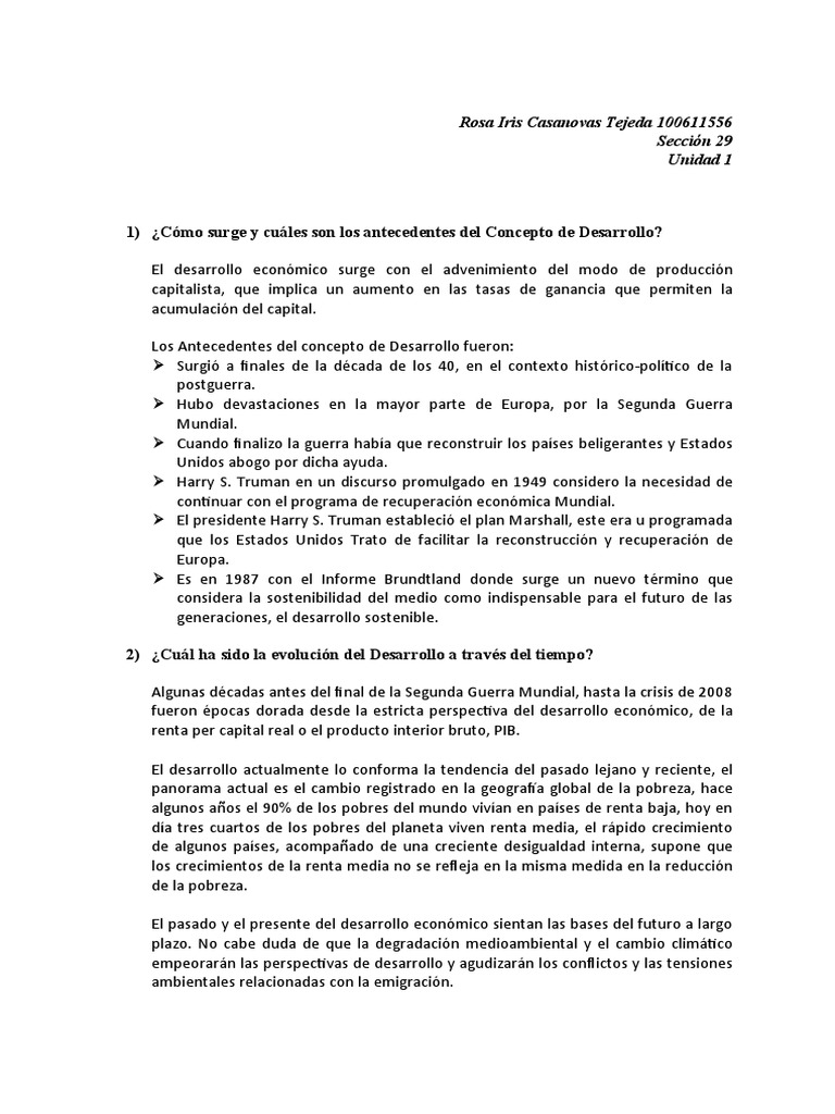 Preguntas de La Unidad 1 | PDF | Crecimiento económico | Desigualdad ...