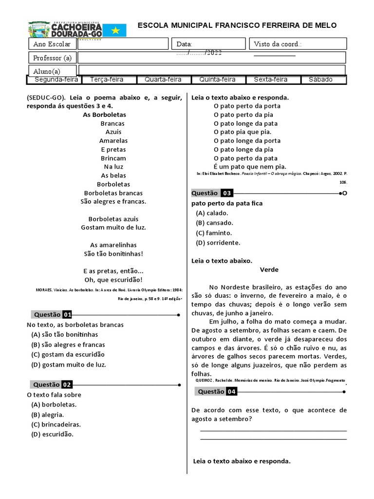 Prova DE LINGUA PORTUGUESA | PDF