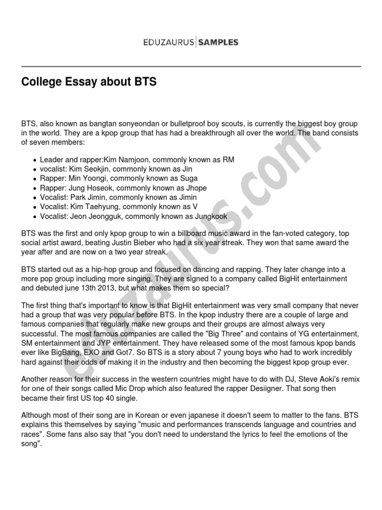 College Essay About BTS | PDF | Popular Music