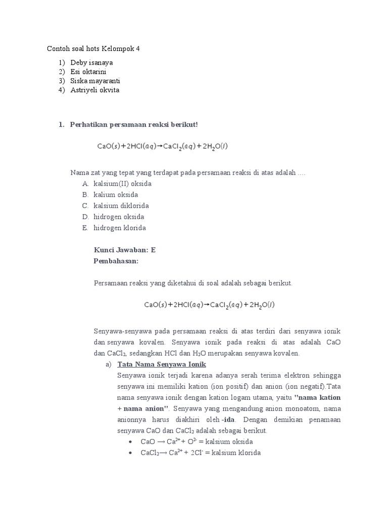Contoh Soal Hots K.4 | PDF