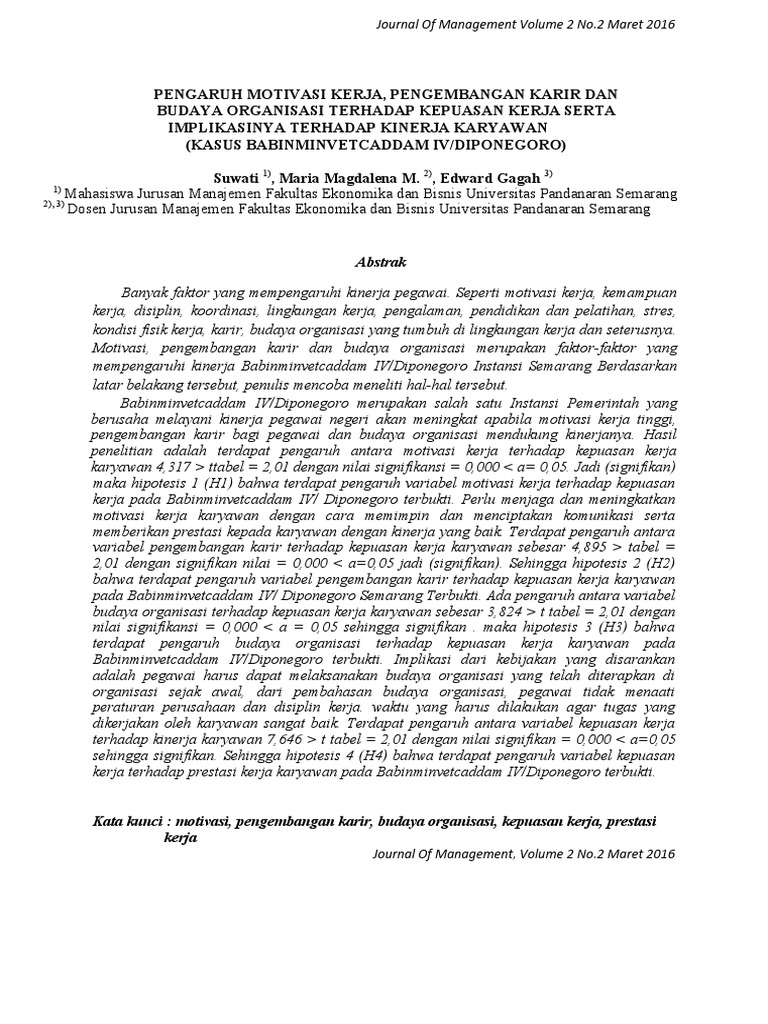 Salinan Terjemahan 1. INFLUENCE OF MOTIVATION WORK, CAREER DEVELOPMENT AND (Q1 Jurnal) | PDF