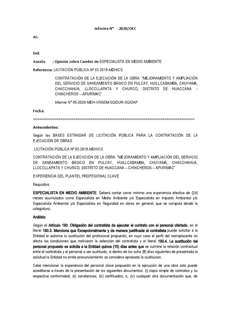 Cambio de Personal Clave Informe 2020 | PDF