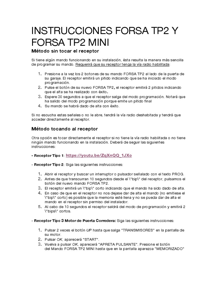 Instrucciones Forsa TP2 y Forsa TP2 Mini | PDF