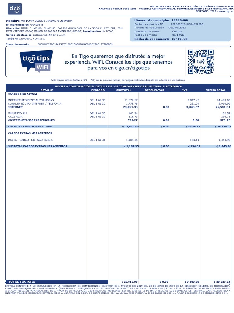 Factura Tigo | Descargar gratis PDF | Factura | Economias