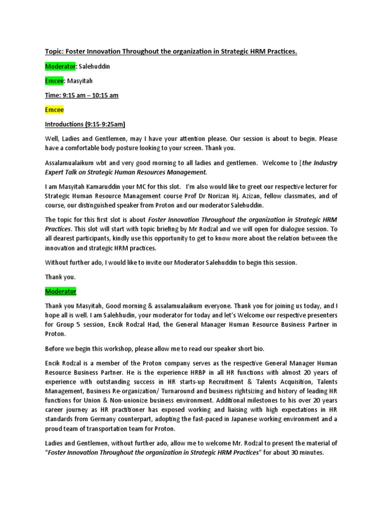 Foster Innovation Throughout The Organization in Strategic HRM Practices Script | PDF | Human ...