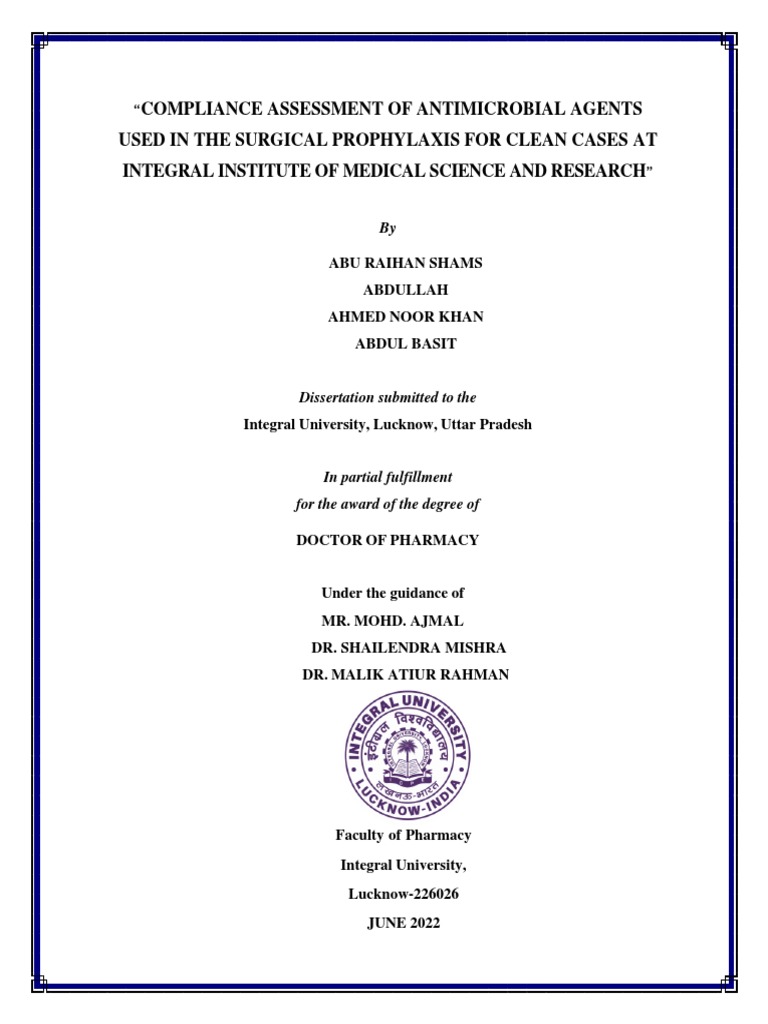 Ars Pharm.d Fifth Year Project Thesis Final With Result Provii | PDF | Surgery | Infection