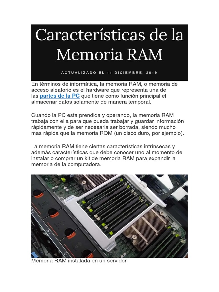Características de La Memoria RAM | PDF | Memoria de acceso aleatorio ...
