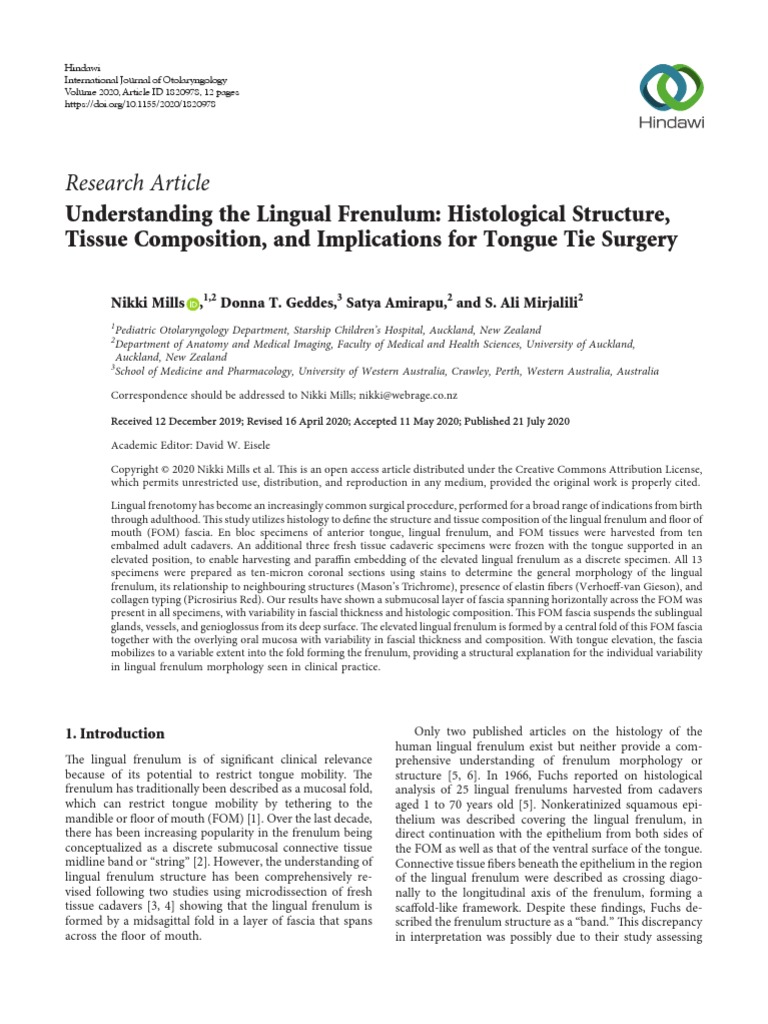 2020 Mills Understanding The Lingual Frenulum Histological Structure ...
