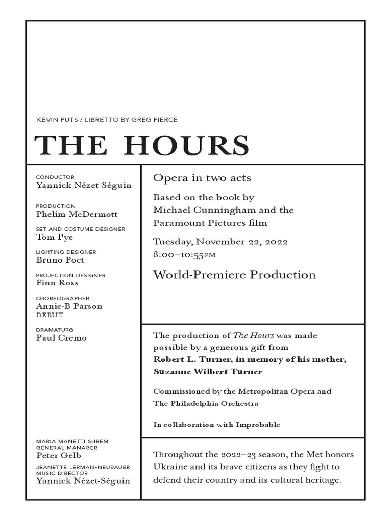 The Hours - Program | PDF | Opera | Performing Arts