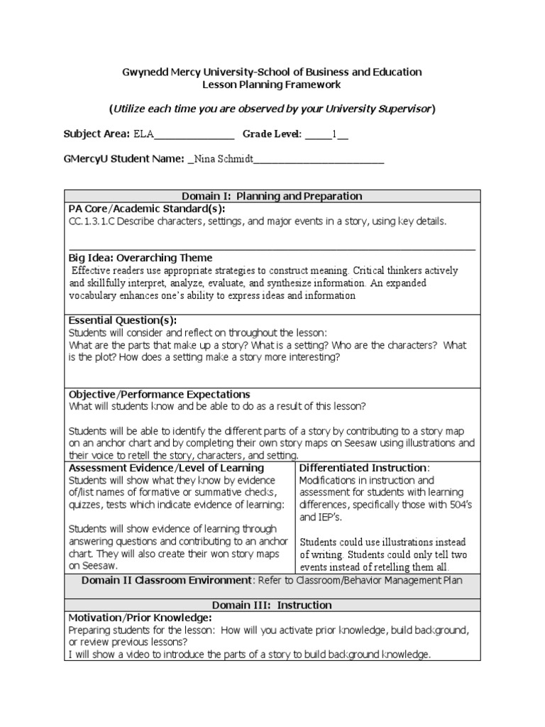 Shortlesson Plan Template For Gus Takes The Train | PDF | Lesson Plan ...
