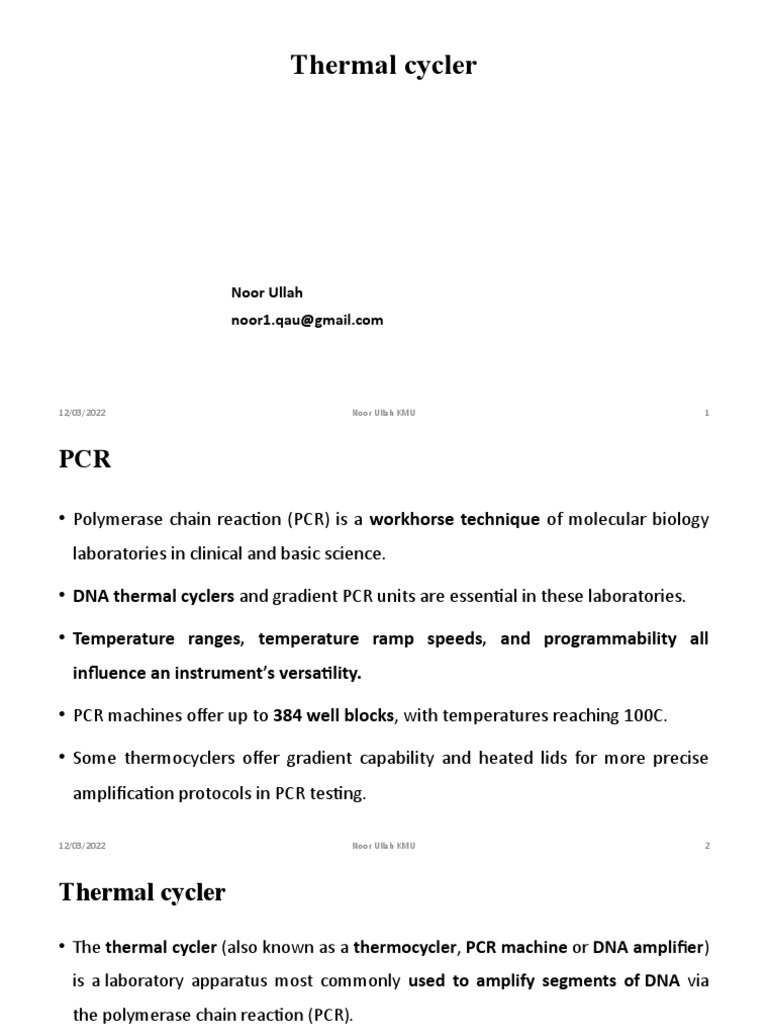 Thermal Cycler | PDF | Polymerase Chain Reaction | Chemistry