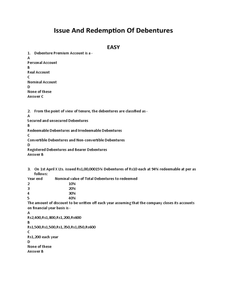 Debenture Accounting Quiz | PDF | Equity (Finance) | Debits And Credits