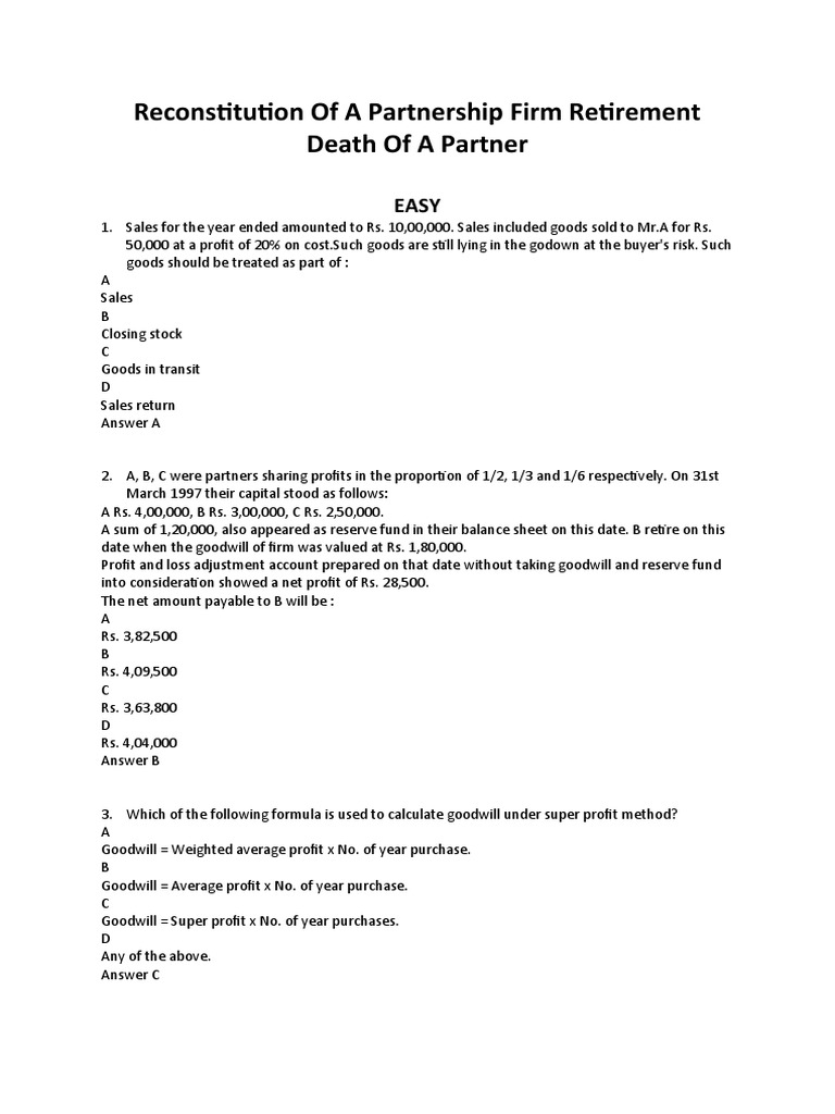 Reconstitution of A Partnership Firm Retirement Death of A Partner ...