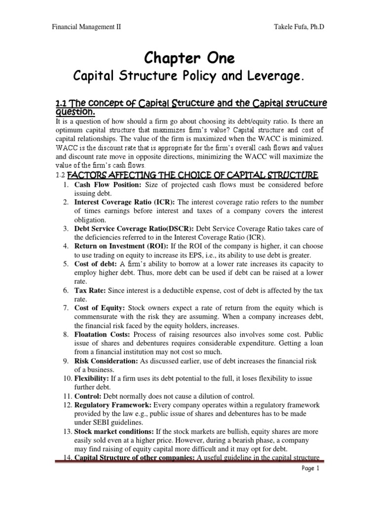 FM-II-CH-1 Capital Structure and Leverage | PDF | Capital Structure | Cost Of Capital
