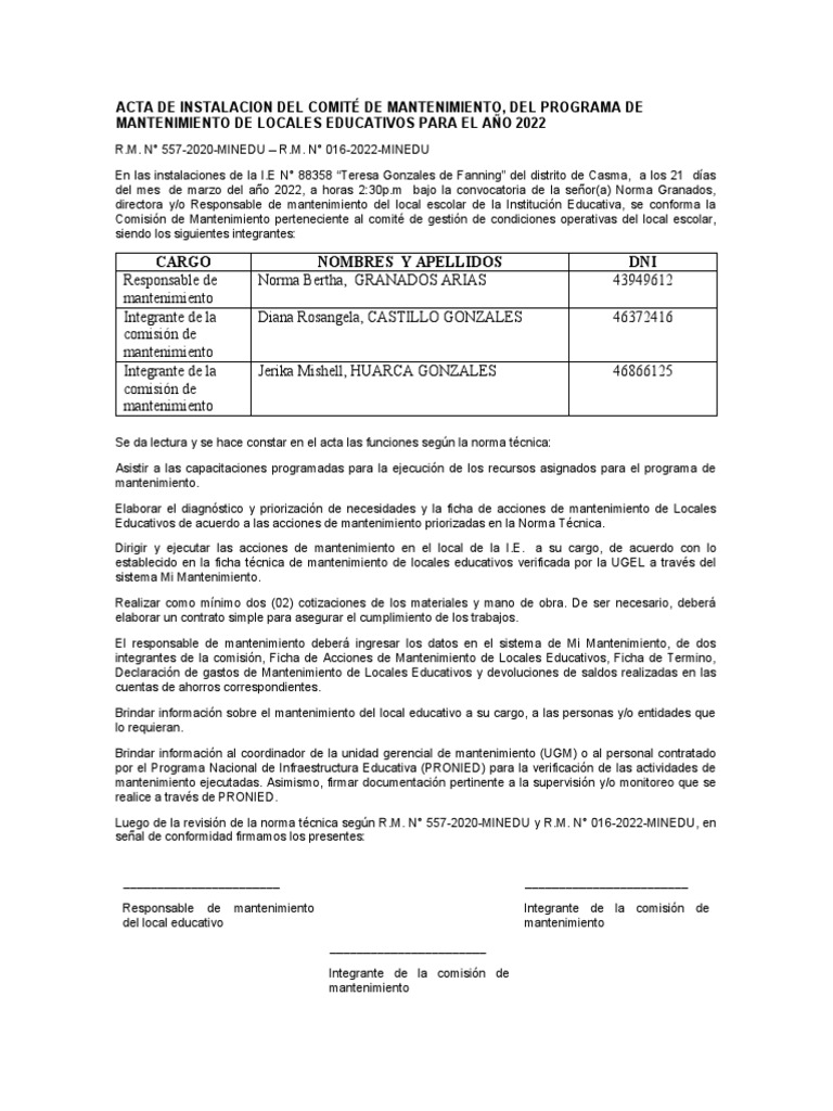 Acta de Instalacion de Comites | PDF